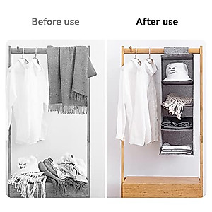 XJ-HOME Wardrobe Cotton Linen Storage Hanging Bag Clothes Organizer Multi-Layer Drawer Multifunctional Hanger Rack for Bedroom or Rack,Dark Gray