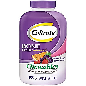 Caltrate Chewables 600 Plus D3 Plus Minerals Calcium Vitamin D Supplement, Cherry, Orange and Fruit Punch - 155 Count (Pack of 1) (Package May Vary)