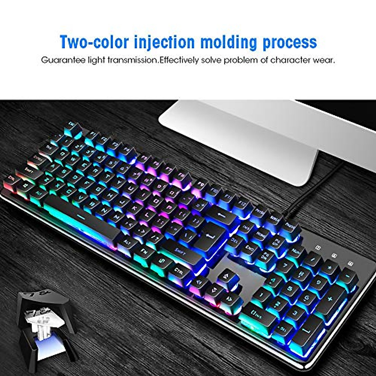 Pomya USB Keyboard Mouse Set, Gaming Keyboard with Backlight Effet with Mouse 800 1200 1600dpi Adjustable Universal for All System