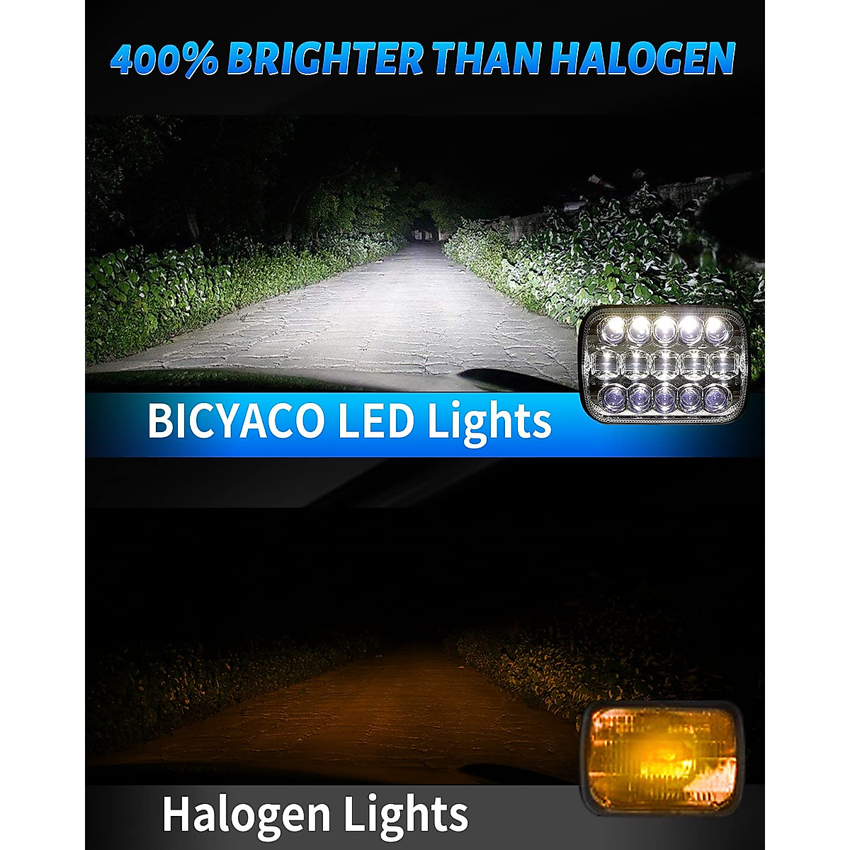 BICYACO DOT 110W 5x7 7x6 Inch Led Headlights Hi/Low Led Sealed Beam Headlamp Compatible with Jeep Wrangler YJ Cherokee XJ Kenworth T300 1997-2010 H4 Plug H6054 H5054 6054 6052 (Black)