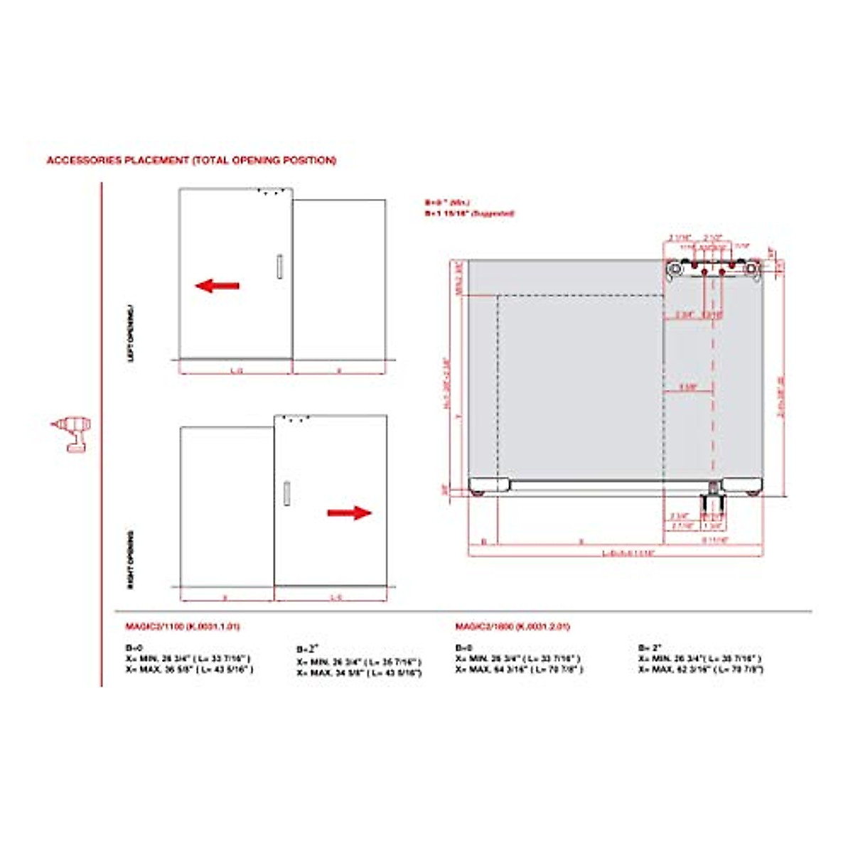 Milcasa Magic 2 – Wall Mount Concealed Sliding System for Wood Doors (Door is NOT Included) - Completely Concealed Hardware and Track (1800) Made in Italy