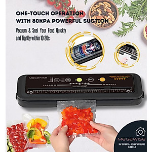 2023 Model B Megawise Powerful & Compact Vacuum Sealer Machine One-Touch Automatic Food Sealer 4 Food Types (Cold Wet Moist Dry) & 3 Bag types (Thick Medium Thin）OMNI MACHINE (Black)