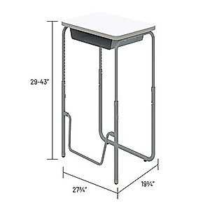 Safco Products AlphaBetter 2.0 Height – Adjustable Student Desk with Swinging Footrest Bar and Book Box, Sit to Stand, 29”-43” w, Dry Erase