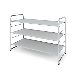 Simple Trending 3-Tier Stackable Shoe Rack, Expandable & Adjustable Fabric Shoe Shelf Storage Organizer,Silver