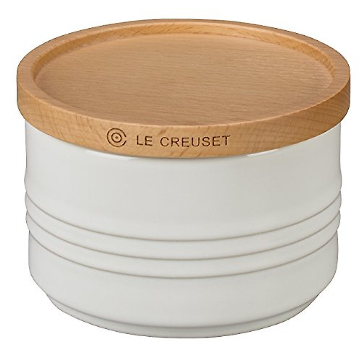 Le Creuset Stoneware Canister with Wood Lid, 12 oz. (4" diameter), White