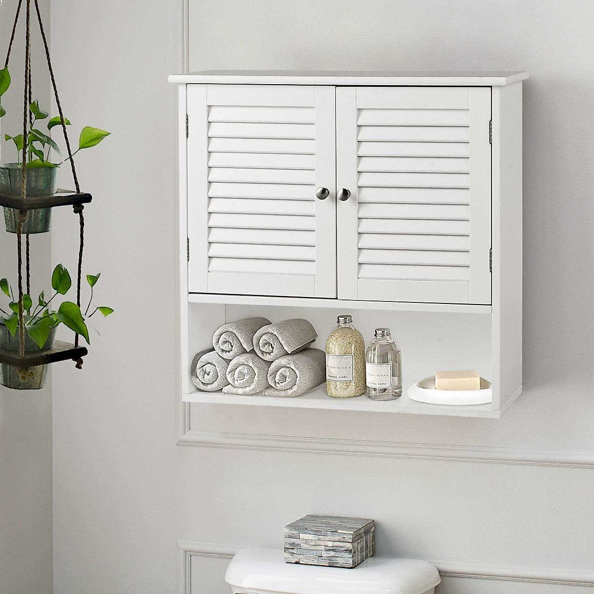 GOFLAME Bathroom Cabinet Wall Mounted, Wood Medicine Cabinet Storage Organizer with 2 Doors and 1 Shelf, Wall Cabinet with Adjustable Shelf, Simple and Modern Style, White