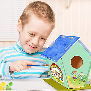 Kids Crafts Wood Arts and Crafts for Kids DIY Bird House Kit for Children to Build and Paint Reinforced Design - (Includes Paints & Brushes) Creative Kids Activities for 3+ Year Old Boys and Girls