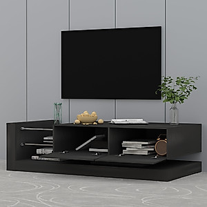 BAMACAR Black TV Stand For 80 75+ 75 70 Inch TV, Black TV Console For 75+ Inch TV, Entertainment Center For 75 75+ 80 Inch TV Stands For Living Room 75 75+ 80 Inch, LED TV Stand 80 75 70 Inch TV Table