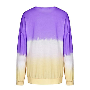NEARTIME Women's Sweatshirt,Autumn Casual O-Neck Gradient Blouse Tie Dyeing Color Long Sleeve Tops Loose Pullover Purple