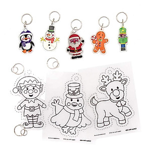 Baker Ross AW959 Christmas Super Shrink Keyring Kits - Pack of 8, Festive Arts and Crafts, White
