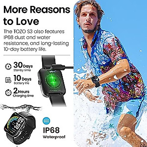 TOZO S3 Smart Watch (Answer/Make Call) Bluetooth Fitness Tracker with Heart Rate, Blood Oxygen Monitor, Sleep Monitor IP68 Waterproof 1.83-inch HD Color for Men Women Compatible with iPhone & Android