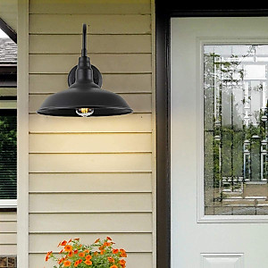 GOALPLUS Black Outdoor Barn Light with Wall Mount 2 Pack Exterior Gooseneck Lights with 10" Dome, Farmhouse Style Outside Wall Sconce for House, Porch, Patio