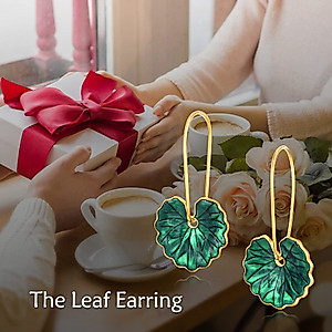 YFN Bohemian Green Leaf Earrings Drop Earrings for Women, Enamel Hoop Earrings Jewelry for Women, Leaves Plant Pendant Drop Dangle Earrings for Teen Girls, Women