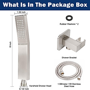 NearMoon Brass Hand Held Shower Head, Luxury High Pressure Showerhead Kit with Wall Connector and Hose Set, for Bathroom Showering System Contemporary Square Style (Brushed Nickel)