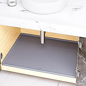 Puricon Under Sink Mat, 28” x 22” Under Sink Mats for Kitchen Waterproof, Silicone Under Sink Liner Under Cabinet Rubber Mat Protector, Flexible Under Sink Drip Tray for 30” Bathroom Cabinet -Gray