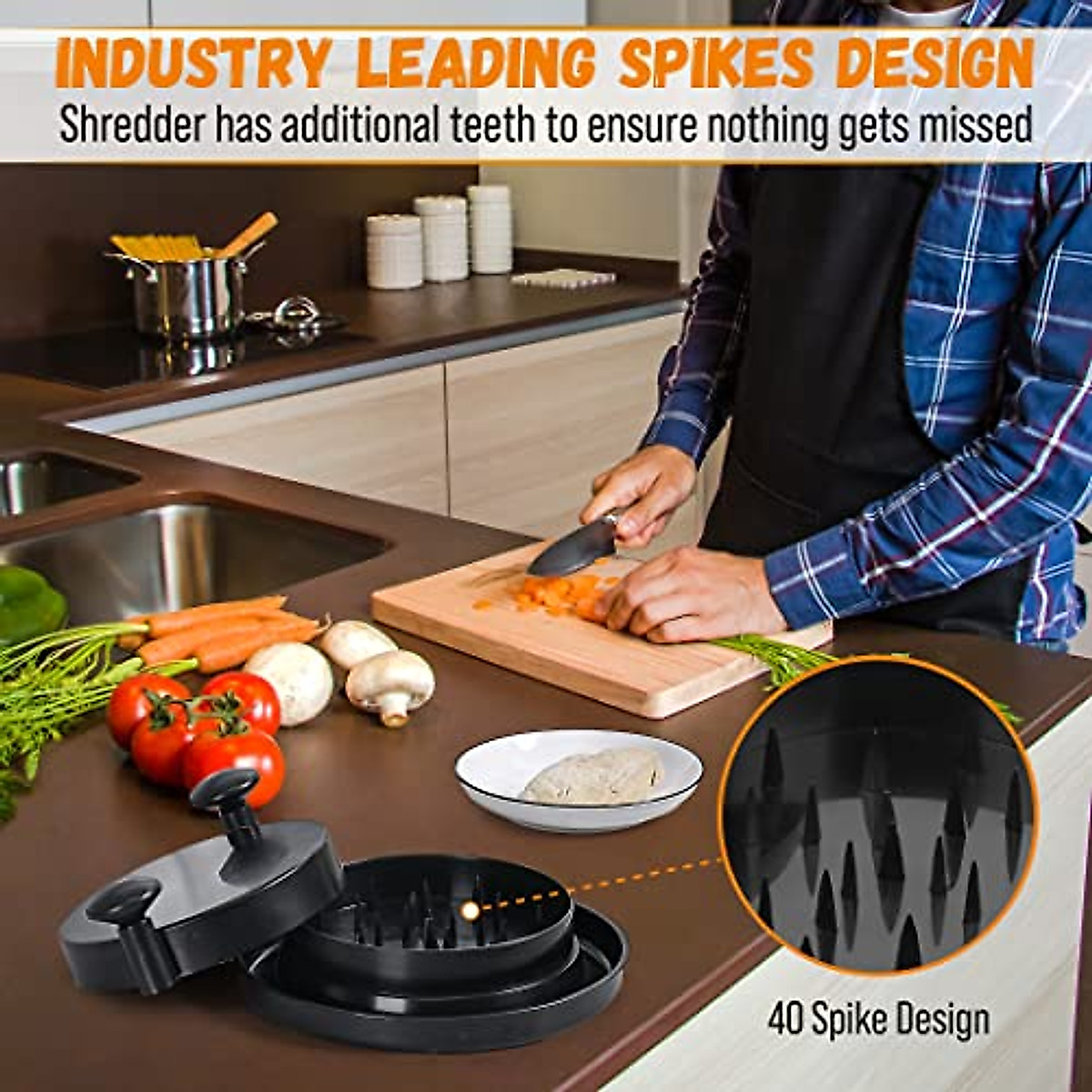 Vegetable & Meat Shredder Tool - 10'' Manual Pork or Chicken Shredder Machine with Locking Handles - Kitchen Accessory for Cooking and Food Preparation, DAS1, 9.8 in x 9.8 in x 3.14 in