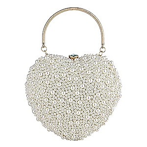 UONIFANS Womens Heart Shaped Evening Clutch Bag Artificial Pearl Purse Handbag for Wedding Party Prom (Beige)