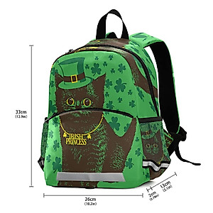 QUGRL Black Kitten Leprechaun Toddler Backpack Kids Saint Patricks Day Kindergarten Schoolbag Preschool Nursery Travel Bag with Safety Leash Harness for Baby Boys Girls 3-8 Years