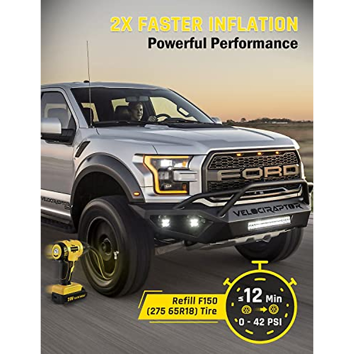 Veapoot Tire Inflator Portable Air Compressor, Air Pump for Car Tires, 20V Rechargeable Battery Powered 160PSI Handheld Tire Pump with 12V Car Adapter,Digital Pressure Gauge, Auto Inflation and Stop