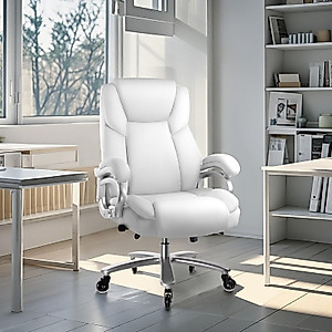 Waleaf Big and Tall Office Chair 500lbs, Adjustable Lumbar Support Executive Office Chair with High Back, Ergonomic Heavy Duty Office Chair, Office Chair for Heavy People (White)