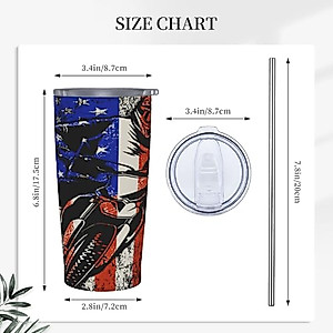 VKKOEWL Vintage American Motorcycle Flag Dirt Bike Rider Motocross Stainless Steel Insulated Tumbler 20 Oz Travel Water Bottle Coffee Mug Drink Cup With Lid Straw