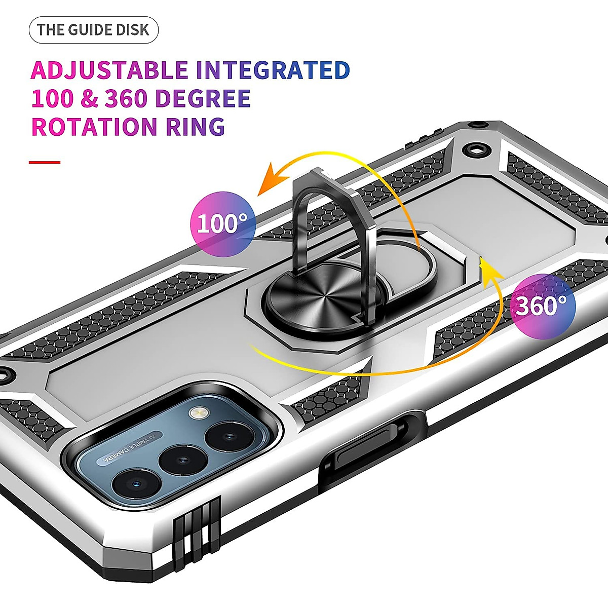 Military Grade Drop Impact for Oneplus Nord N200 5G Case Oneplus Nord N200 Case 360 Metal Rotating Ring Kickstand Holder Armor Heavy Duty Shockproof Case for Oneplus Nord N200 5G Phone Case (Silver)