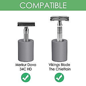 Linkidea 2 Pack Safety Razor Stand, Opening Dia 0.8" (2.2cm) Diatomite Men's Shaving Razor Holder for Bathroom Countertops, Compatible with Vikings, Merkur Double Edge Safety Razor (Grey)