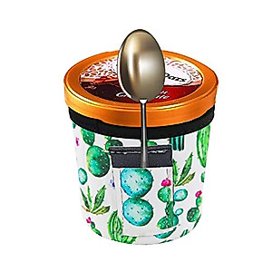 Chris.W 2Pack Ice Cream Cozy Neoprene Cover Ice Cream Pint Hugger with Spoon Holder - Cactus - Valentine's Day Gifts