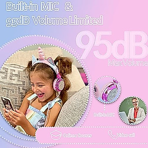 lalacosy Kids Headphones,Wired Headsets with Gifts Packing Include Sticker&Bracelet for Girls,Built-in Mic&On/Over Ear HD Stereo for Online Study/School/Tablet with Nylon Cable