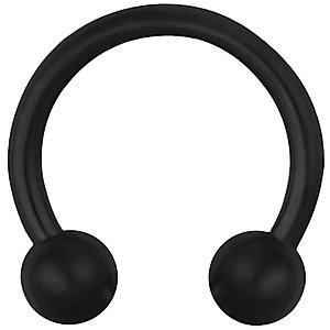 Forbidden Body Jewelry 16g 8mm Horseshoe Piercing Ring, Black IP Plated Surgical Steel, 3mm Balls