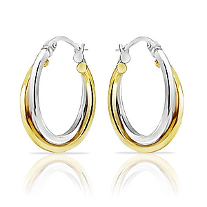 Hoops & Loops Yellow Gold Flash Sterling Silver Two-Tone Intertwining Square-Tube Polished Hoop Earrings, 20mm