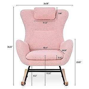 Morhome Upholstered Nursery Rocking Chair-Comfy Glider Rocker with Padded Seat, High Backrest, and Armrests for Living Room Bedroom Offices, Pink