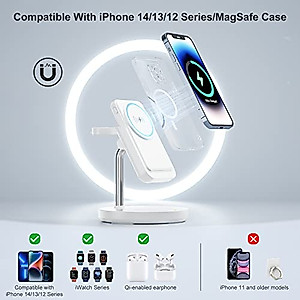 Mag Safe Wireless Charging Station - 4 in 1 Magnetic Charger Stand, Detachable Battery Pack for MagSafe Charging Station with PD 20W Adapter for Apple iPhone 14 13 12 Pro Max Mini Plus, iWatch, Airpod