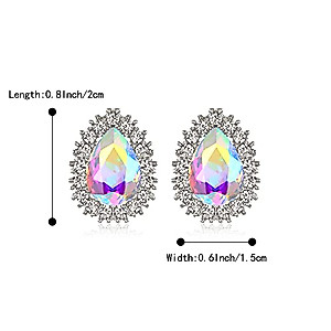 BriLove Women's Fashion Crystal Teardrop Oval Stud Earrings for Paryt Prom Iridescent AB Silver-Tone