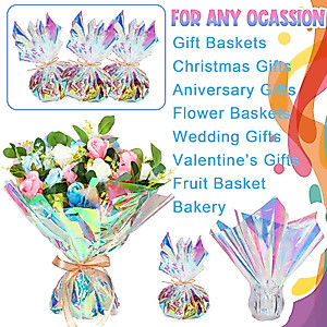 Seajan 32 in x 200 ft Iridescent Cellophane Wrap Roll, Rainbow Wrapping Paper Holographic Cellophane Wrap for Baskets Fairy Wings Flower Bouquet DIY Treats Christmas Gifts Wrapping(Iridescent)