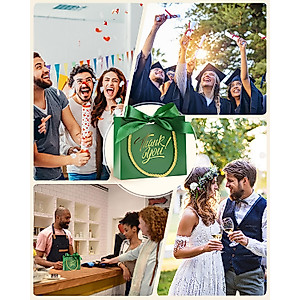 EQOREIIN 30 Pack Small Thank You Gift Bags with Handles 5.5 x 2.4 x 4.7 Inches Gift Bags with Bow Ribbon Party Favor Bags Paper Gift Bags Bulk for Baby Shower, Wedding, Party Favor, Birthday,