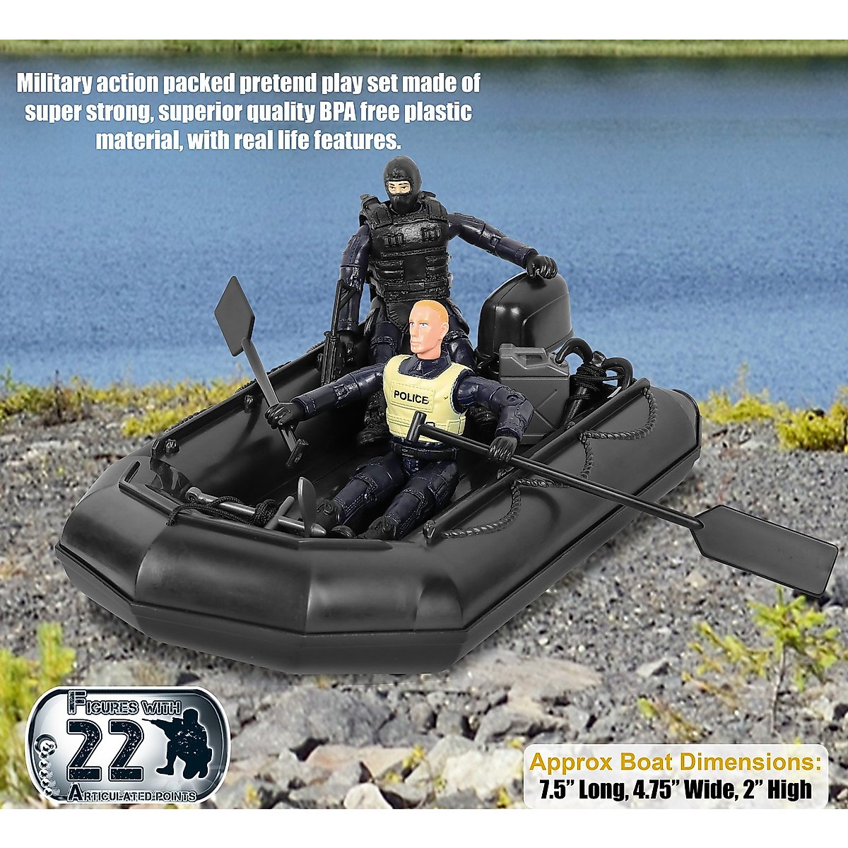 Click N' Play Army Action Figures & Click N Play Military Police Elite SWAT Patrol Team Play Set, 32-Piece Play Set & Accessories, 3 SWAT Team Action Figures w/ Guns & Vehicle Army Playsets for Boys