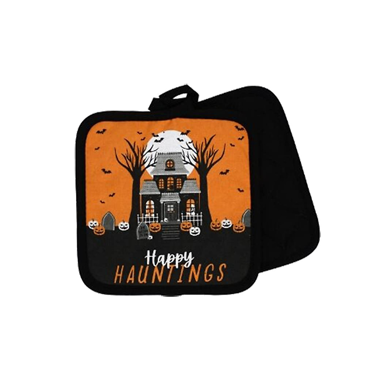 3 Piece Lightweight Decorative Kitchen Décor Set Includes 2 Potholders and 1 Oven Mitt (Haunted House)