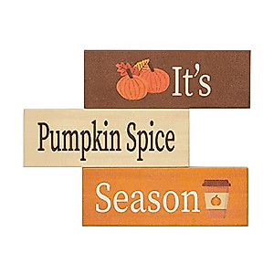JennyGems It's Pumpkin Spice Season Wooden Block Signs, Fall Decor, Harvest Autumn Thanksgiving Decor, Fall Decorations for Home, Tiered Tray, Made in USA