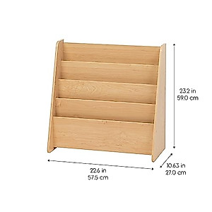 IRIS USA Wide Wooden Magazine Rack, 4-Pocket Periodical Book Sketchbook Stand with Deep Compartments for Living Room Bathroom Kids Room Classroom Office, Light Brown