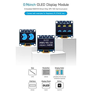 waveshare 0.96inch OLED Display Module, 128×64 Resolution, SPI / I2C Communication, White Version