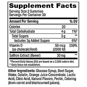 OLLY Hello Happy Gummy Worms, Mood Balance Support, Vitamin D, Saffron, Adult Chewable Supplement, Tropical Zing - 60 Count