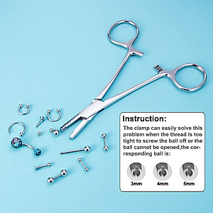 JIESIBAO Piercing Ball Removal Tool,5mm Jaw Stainless Steel Piercing Holding Tools Ball Unscrew and Screw Dermal Anchor Forceps for Dermal Tops Pliers for Nose Septum Labret Earrings Piercing