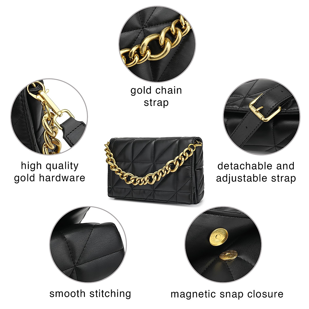 Scarleton Crossbody Bags for Women, Quilted Shoulder Bag, Lightweight Gold Chain Purses for Women, Crossbody Bag, H208919 - Navy