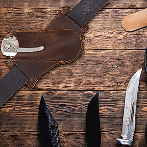 Leather Knife Sheath for Belt,Pocket Knife Holder,EDC Belt Pocket Organizer,Handmade Cross Draw Left Side Carry Open Knife Holster,EDC Leather Sheath for 5 inch Folding Knife,Gifts for Men Dark Brown