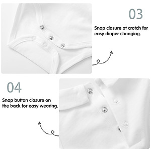 pureborn Baby Boy Girl Long Sleeve Cotton Bodysuit Spring Fall Peter Pan Collar Romper Solid White 3-6 Months