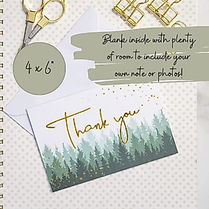 Thank You Cards with Envelopes | 48 Gold Foil Forest Nature Wedding Thank You Cards | Baby Shower Thank You Cards | Bridal Shower, Rustic Woodland Thank You Notes with Envelopes Set | 4x6 Inches