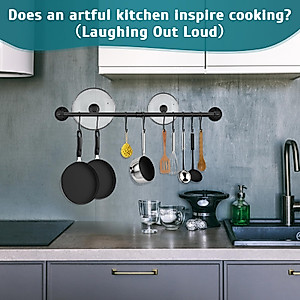 SUJOER 39.4 inch Pot Rack Wall Mounted with 15 Hooks, Hanging Pot Pan Organizer Rack,Utensil Industrial Pipe Hanger,heavy duty Cast Iron Skillet Storage Rail,Cabinet Black Pots and Pans Storage