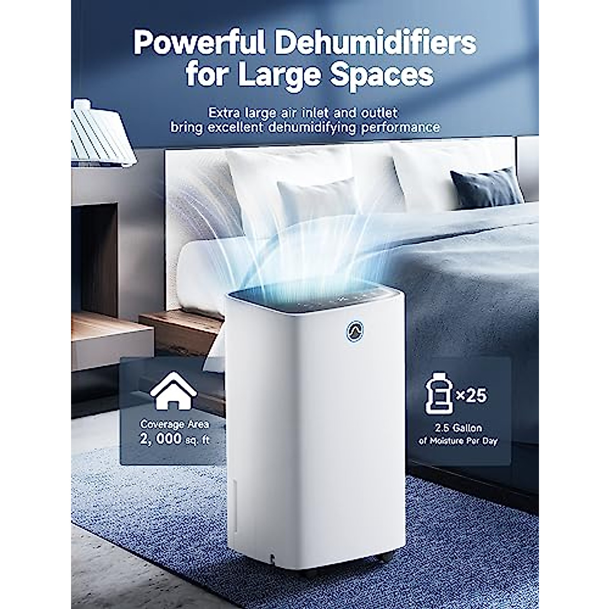 Dehumidifier for Home and Basement for 2000Sq.Ft, 25 Pints Dehumidifiers for bathroom, Large Room, Water Tank Capacity with Drain Hose, Intelligent Humidity Control, Childlock, Laundry Dry