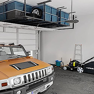 FLEXIMOUNTS Adjustable Garage Storage Organization Systerm,Heavy Duty Metal 3x8 Overhead Garage Ceiling Storage Racks,600lbs Weight Capacity,Black